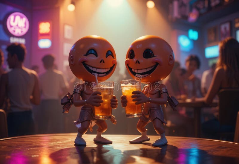 Playful Skeleton Figures Enjoying Drinks in a Lively Bar Setting Stock ...