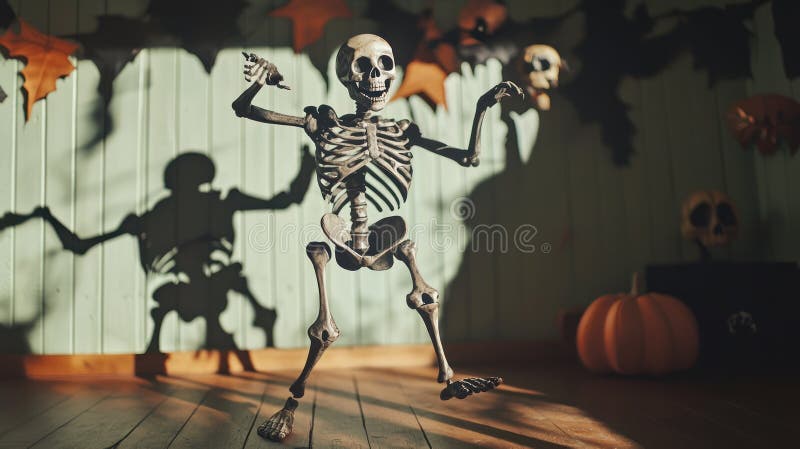 A Playful Skeleton Performing a Dance Move, Set Against a Backdrop ...