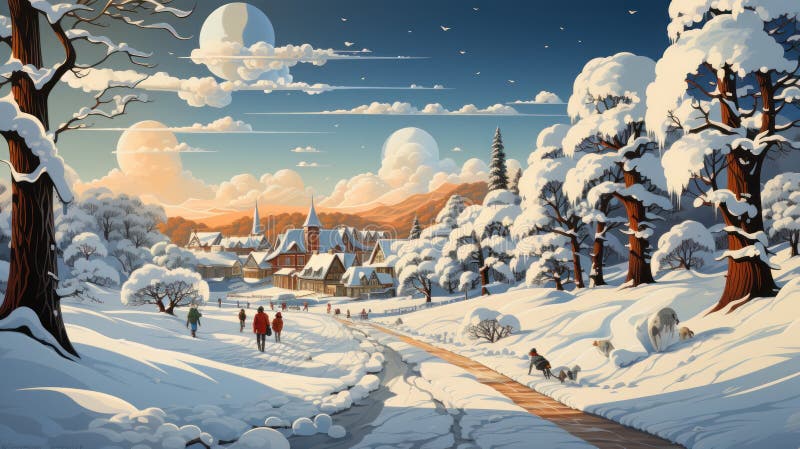 Playful Snow Fun. Created with Generative AI Stock Illustration ...