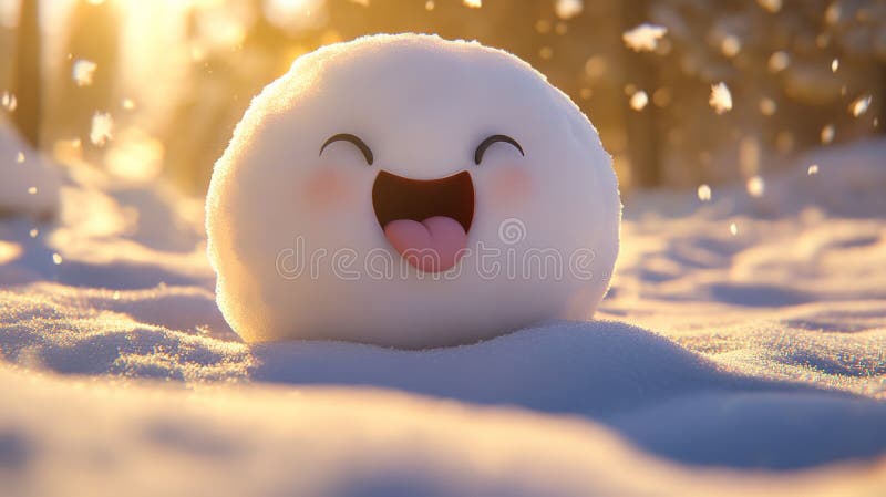 Playful Snowball with Happy Face in Snowy Landscape Stock Photo - Image ...