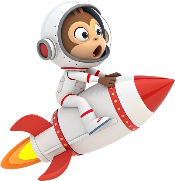 Space Monkey Astronaut Soaring through Space on a Rocket. Stock Image ...