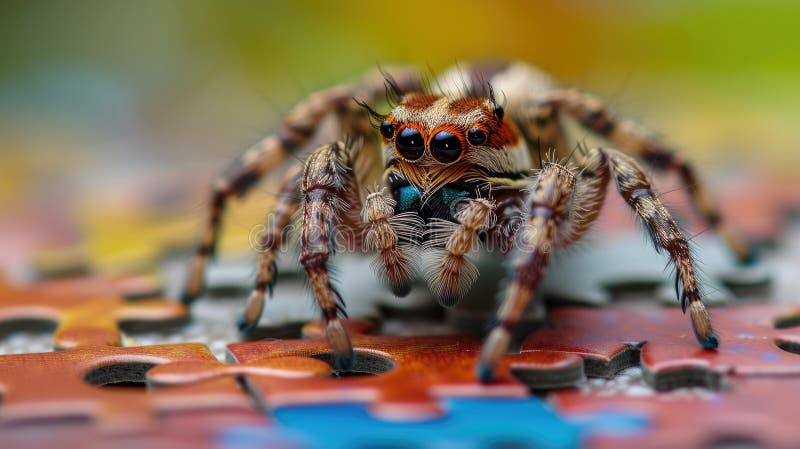 Spider Engaged in a Jigsaw Puzzle Challenge, Ai Generated. Stock ...