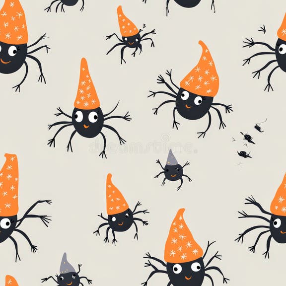 A Playful Spider Pattern with Tiny, Round-bodied Spiders Wearing ...