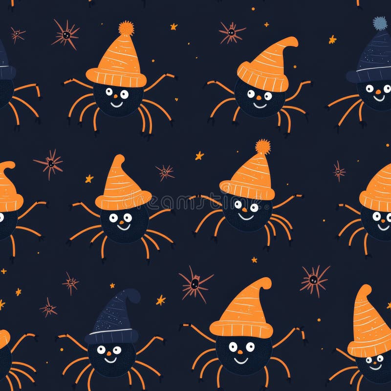 A Playful Spider Pattern with Tiny, Round-bodied Spiders Wearing ...