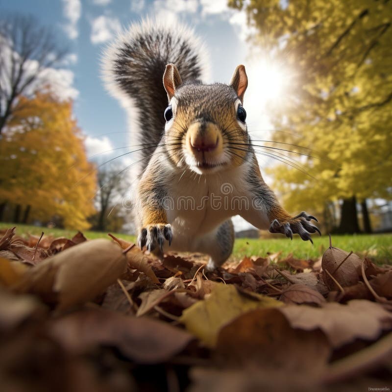 Playful Squirrel in a Field of Leaves - Hyperrealistic Nature ...