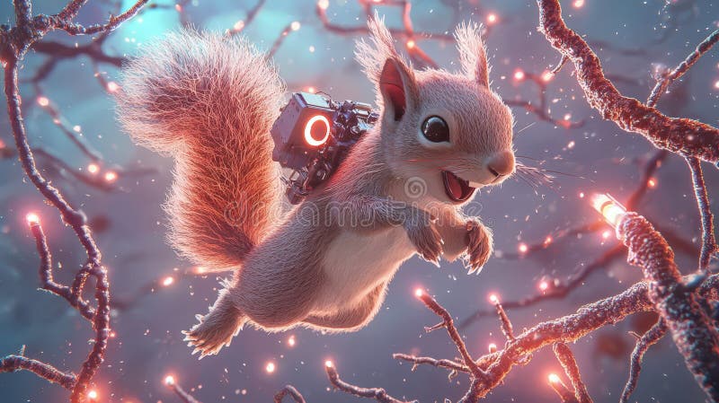 A Squirrel with a Backpack Sitting on a Log. Generative AI Image. Stock Illustration ...