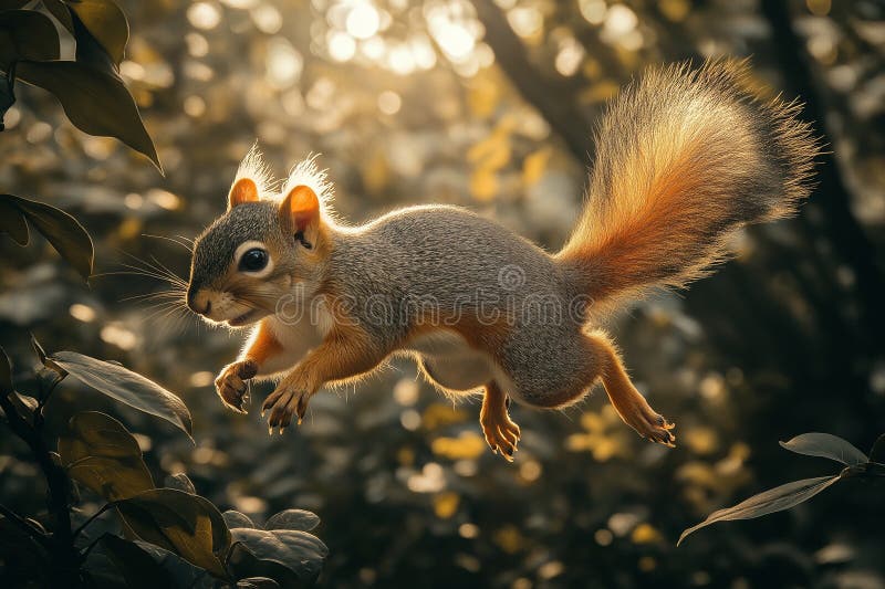 Playful Squirrel Leaping through Forest: Hyperrealistic Detail and ...