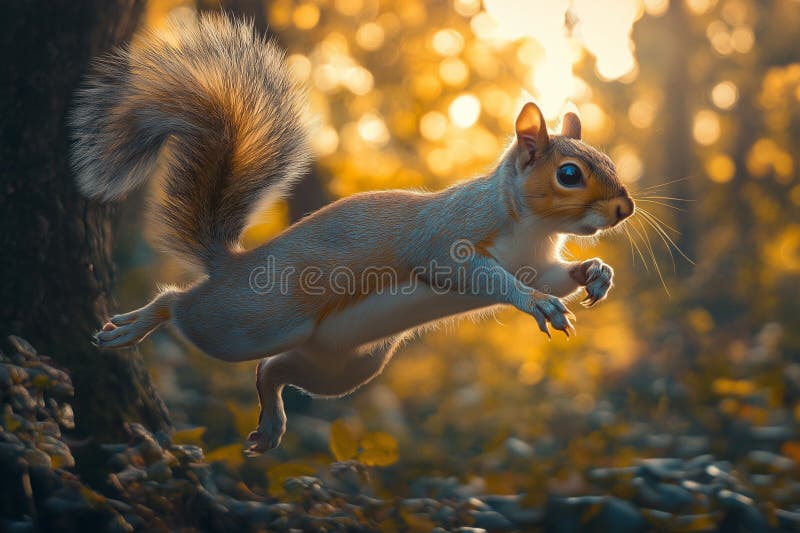Playful Squirrel Leaping through Forest: Hyperrealistic Detail and ...