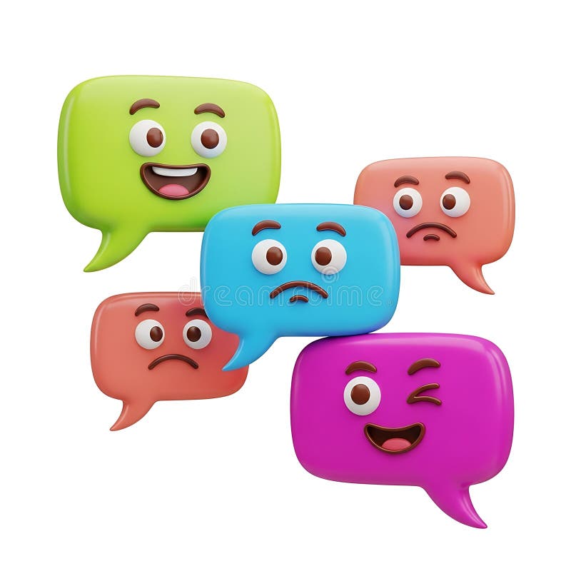 Stack of Five Colorful Speech Bubbles with Varying Emotional ...