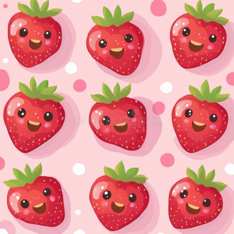 Playful Strawberry Characters Cute Pattern Design Digital Art Whimsical ...