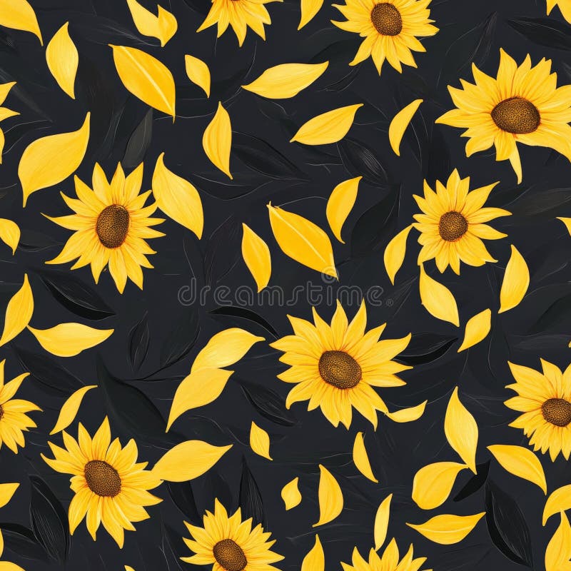 A Playful Sunflower Field Pattern with Golden Petals Dancing in the Wind Stock Photo - Image of ...