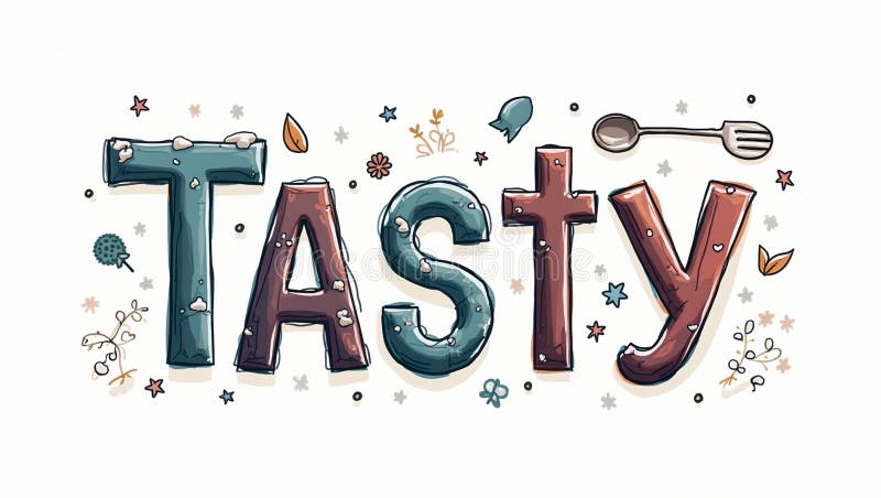 Playful Tasty Text with Whimsical Fork and Spoon Doodles Stock ...