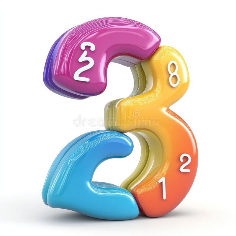 Colorful Abstract Number Three, 3D Render of Interlocking Number Stock ...