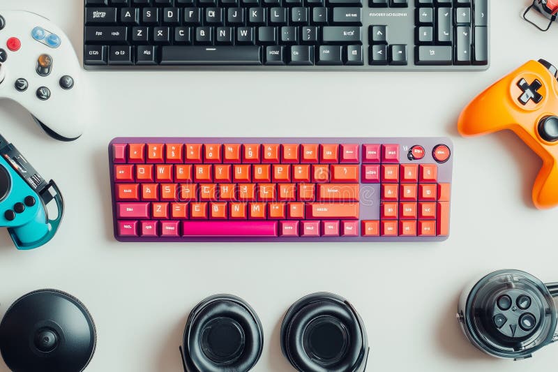 Playful Top-Down View of Colorful Gaming Setup Stock Image - Image of ...