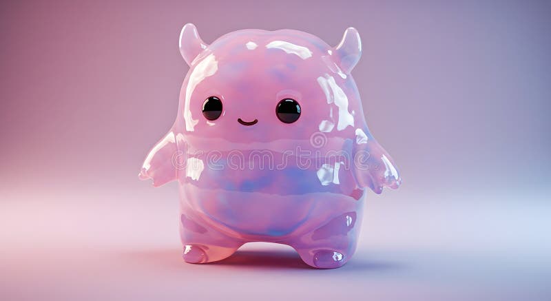 Playful Translucent Figure with Cute Cartoon Monster, Soft Pink ...