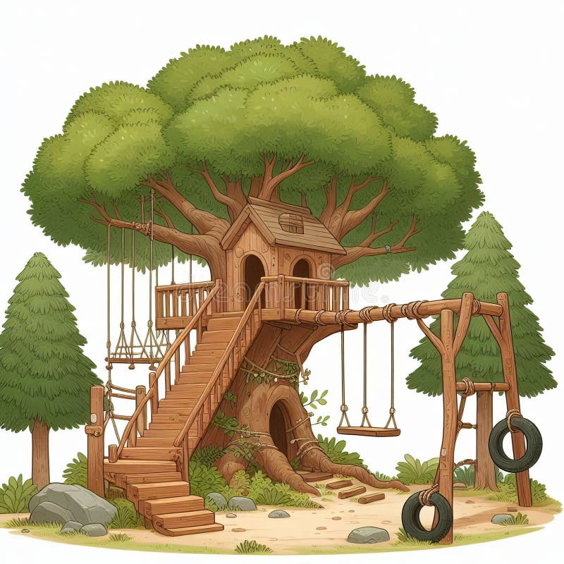 Playful Treehouse Design stock illustration. Illustration of books ...