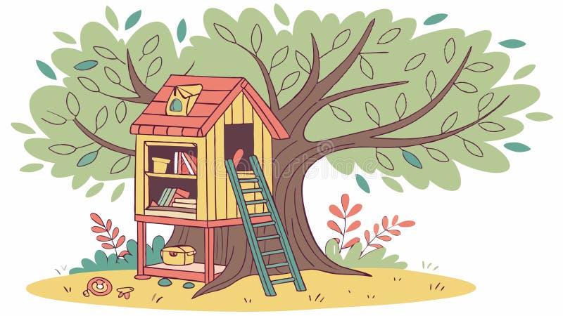 Playful Treehouse with Multiple Slides Fun Access, Vector Design ...