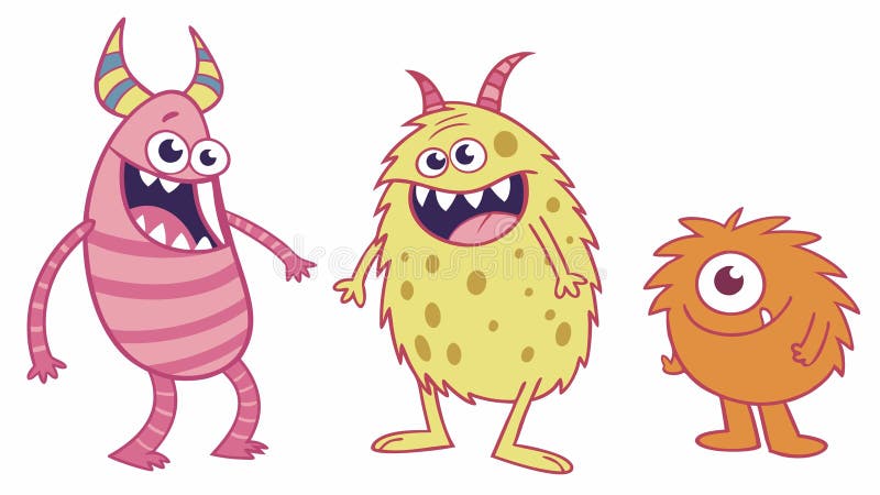 Playful Trio of Monsters, Whimsical Characters, Friendly Creatures ...