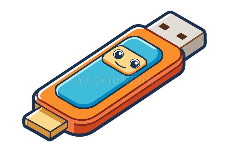 Playful USB Flash Drive Vector Illustration in Cartoon Style for ...