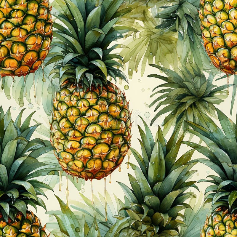 Playful Watercolour Pineapple Pattern for Fabric or Packaging Design ...