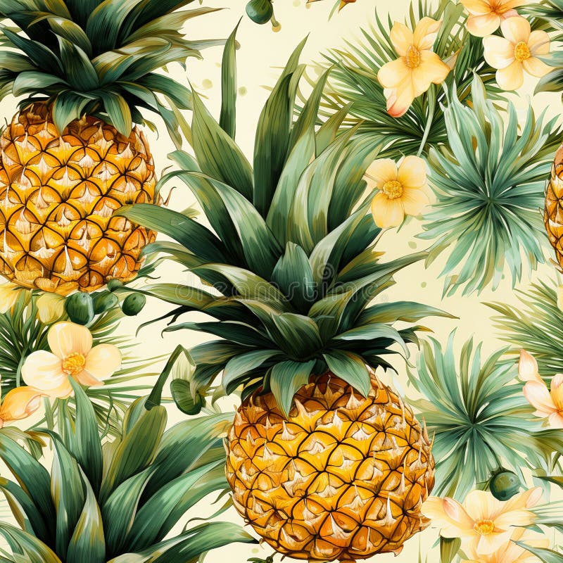 Playful Watercolour Pineapple Pattern for Fabric or Packaging Design ...