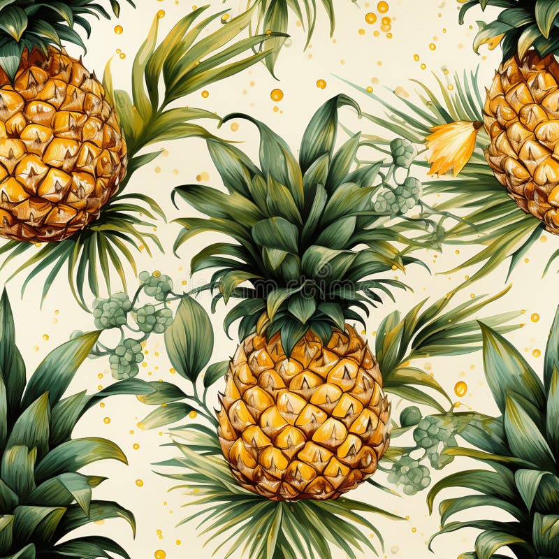 Playful Watercolour Pineapple Pattern for Fabric or Packaging Design ...