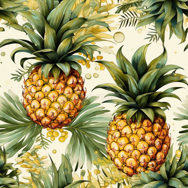 Playful Watercolour Pineapple Pattern for Fabric or Packaging Design Stock Illustration ...