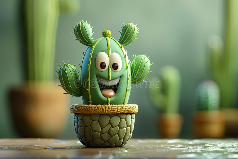 3D Cactus Character with a Joyful Expression in Flower Pot. Generative ...