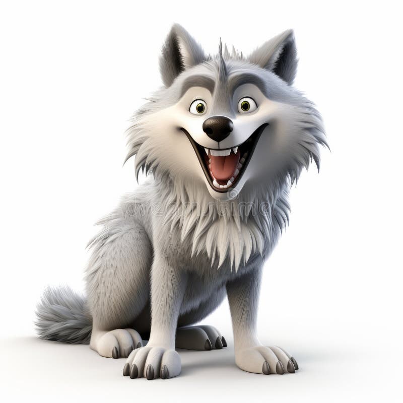 Playful White Wolf: 3d Pixar Character in Lighthearted Caricature Style ...