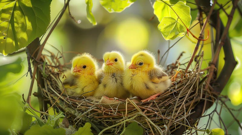 Playful Yellow Chicks Exploring Their Cozy Nest. Generative Ai Stock ...