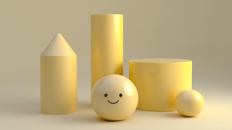 Playful Yellow Geometric Shapes with Smiling Face Stock Image - Image ...