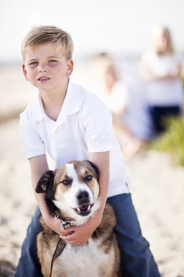 Playful Young Boy with His Dog Outdoors Stock Photo - Image of family ...