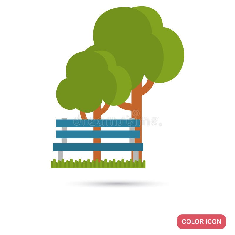 Playground Bench and Trees Color Icon in Flat Design Stock Illustration ...