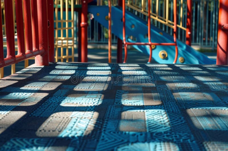 A Playground with a Blue Slide and a Blue and Yellow Slide, a ...