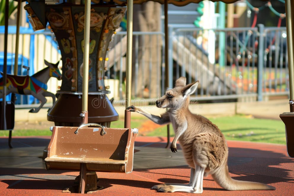 Playground Carousel Spinning, Kangaroo Touching it Lightly Stock Image ...