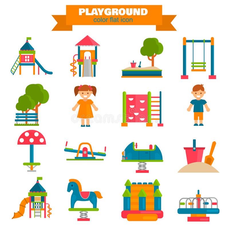 Playground Color Flat Icons Set for Web and Mobile Design Stock ...