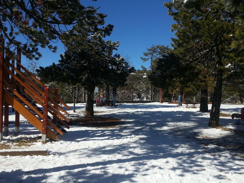 Playground Covered in White Editorial Stock Image - Image of scenery ...