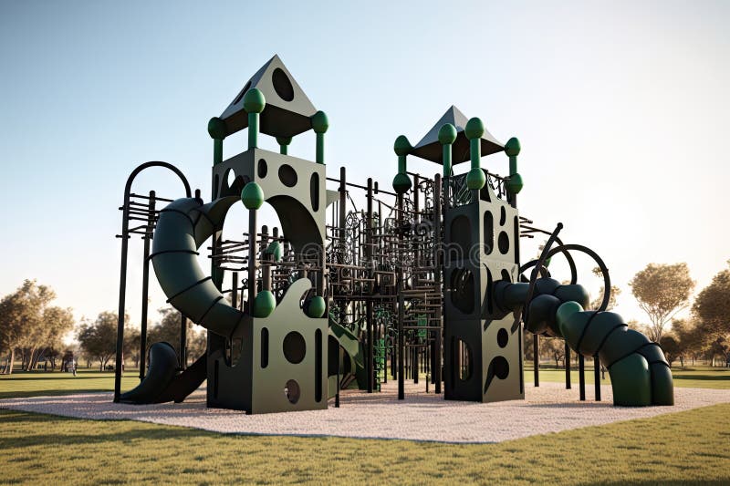 Playground with Elaborate Climbing Structure, Slides, and Monkey Bars ...