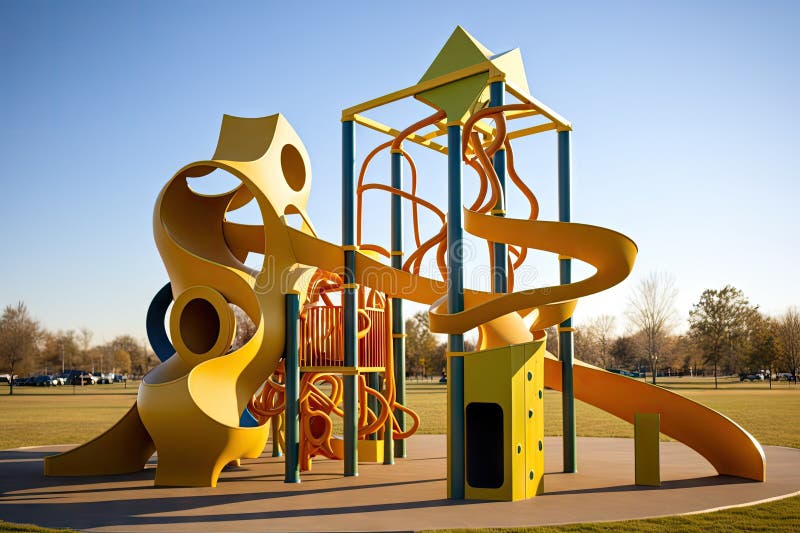 Playground with Elaborate Climbing Structure, Slides, and Monkey Bars ...