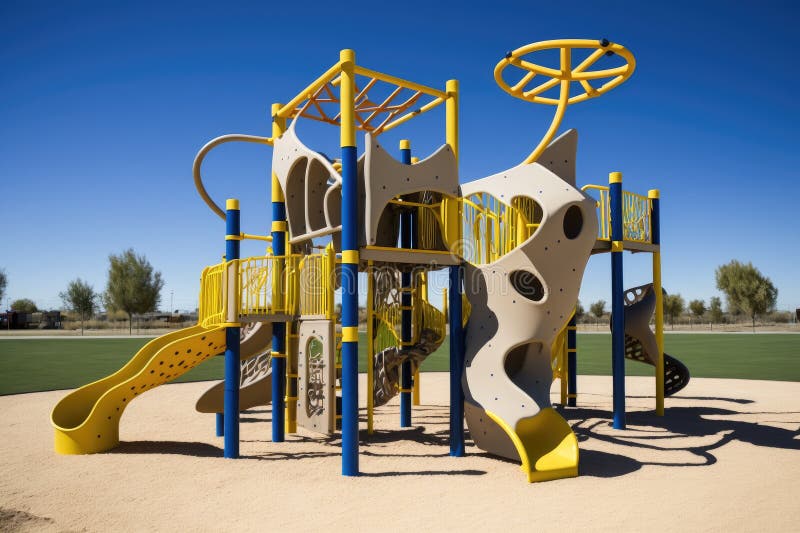 Playground with Elaborate Climbing Structure, Slides, and Monkey Bars ...