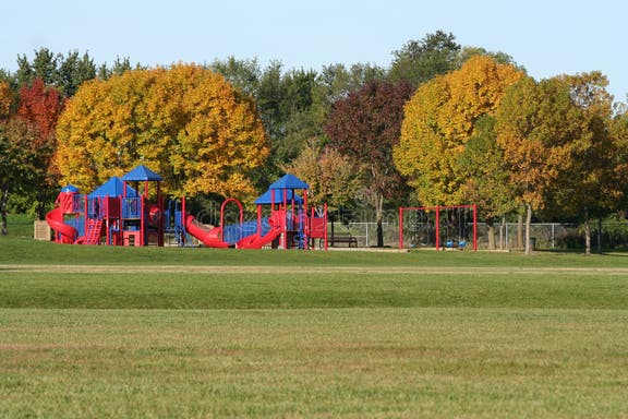 Playground in fall stock photo. Image of fall, slide, equipment - 1302124