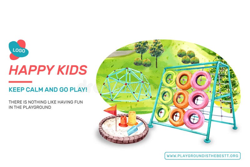 Playground Frame Design with Jungle Gym, Tree, Sandbox Watercolor ...
