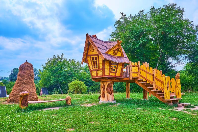 The Playground and Haystack, Chernivtsi Scansen, Ukraine Stock Photo ...