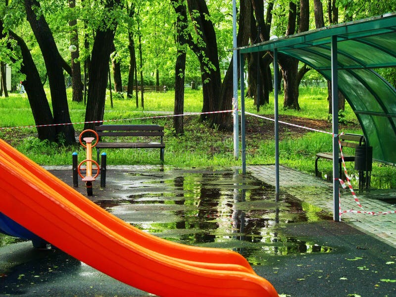 Playground after Heavy Rain Stock Photo - Image of nature, color: 216703476