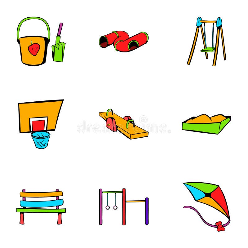Playground Icons Set, Cartoon Style Stock Vector - Illustration of ...