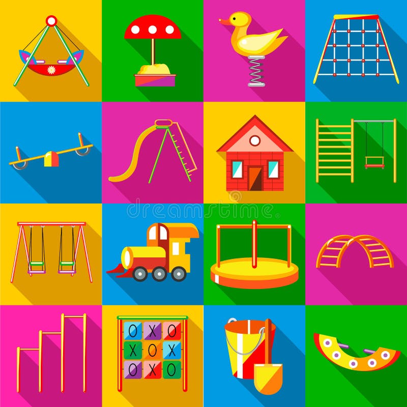 Playground Icons Set, Flat Style Stock Vector - Illustration of flat ...