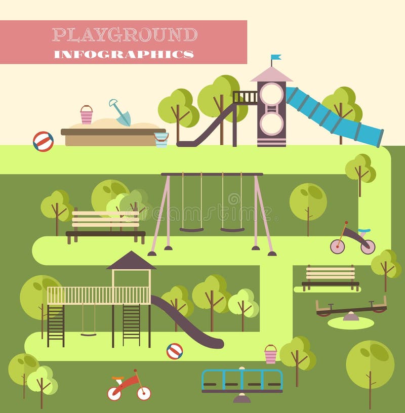 Playground Infographic Elements Flat Illustration.Kids Playing ... Playground Infographic Elements Flat Illustration.Kids Playing ...