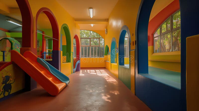 Playground Kid Zone in a School, AI Generative Stock Illustration ...