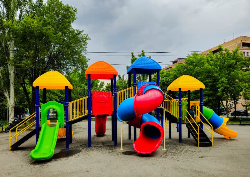 Playground Modern Playground Slides Colored Stock Image - Image of ...