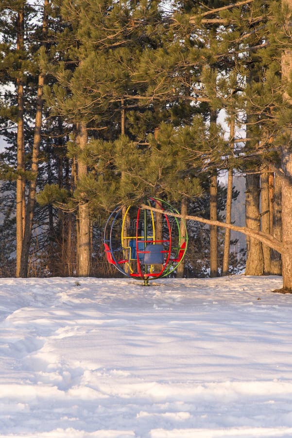 Playground in the Mountains Park Stock Photo - Image of frozen, pine ...